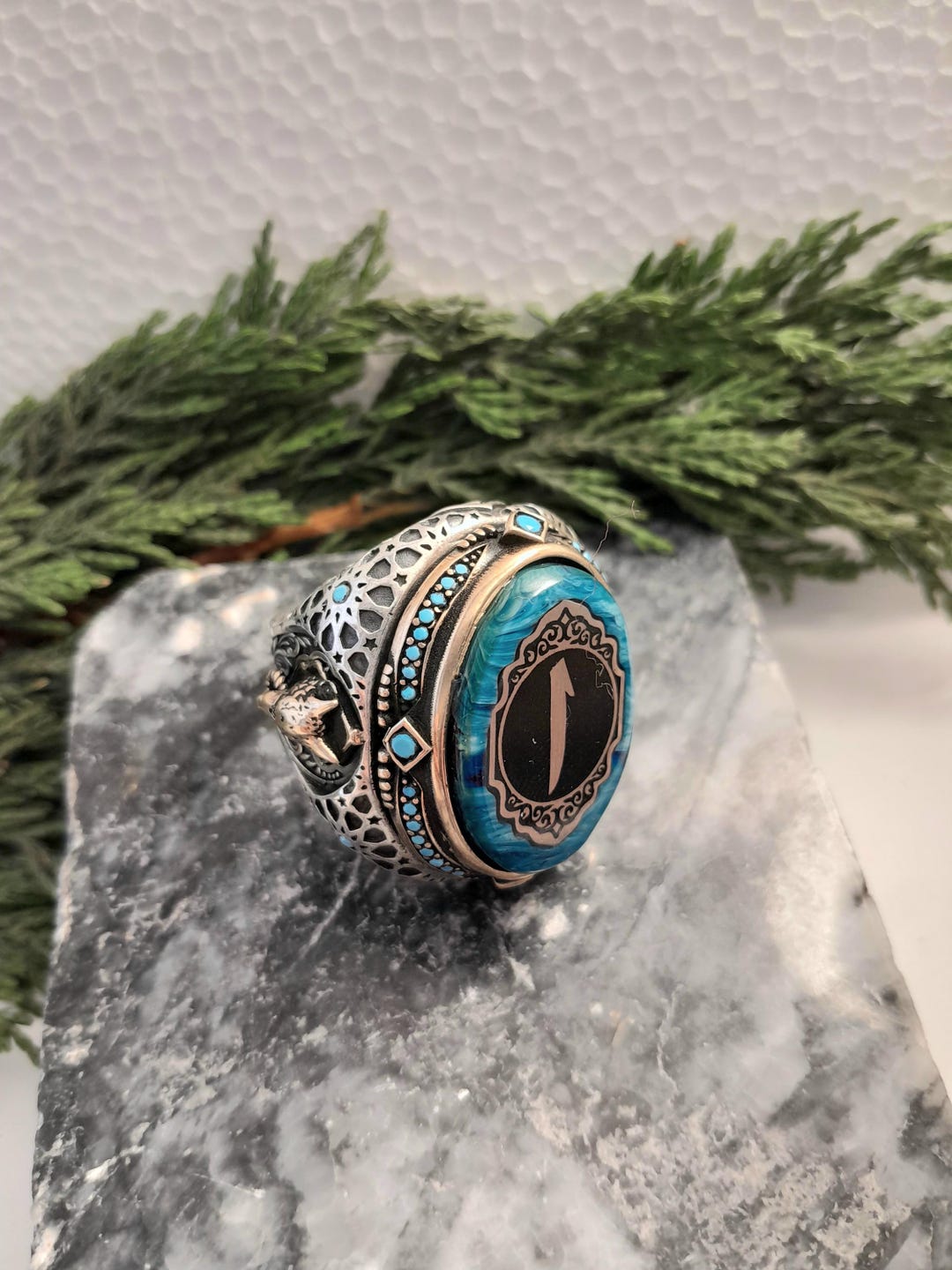 Silver Men's Ring,elif Letter Blue Stone Ring,islamic Jewelry ...