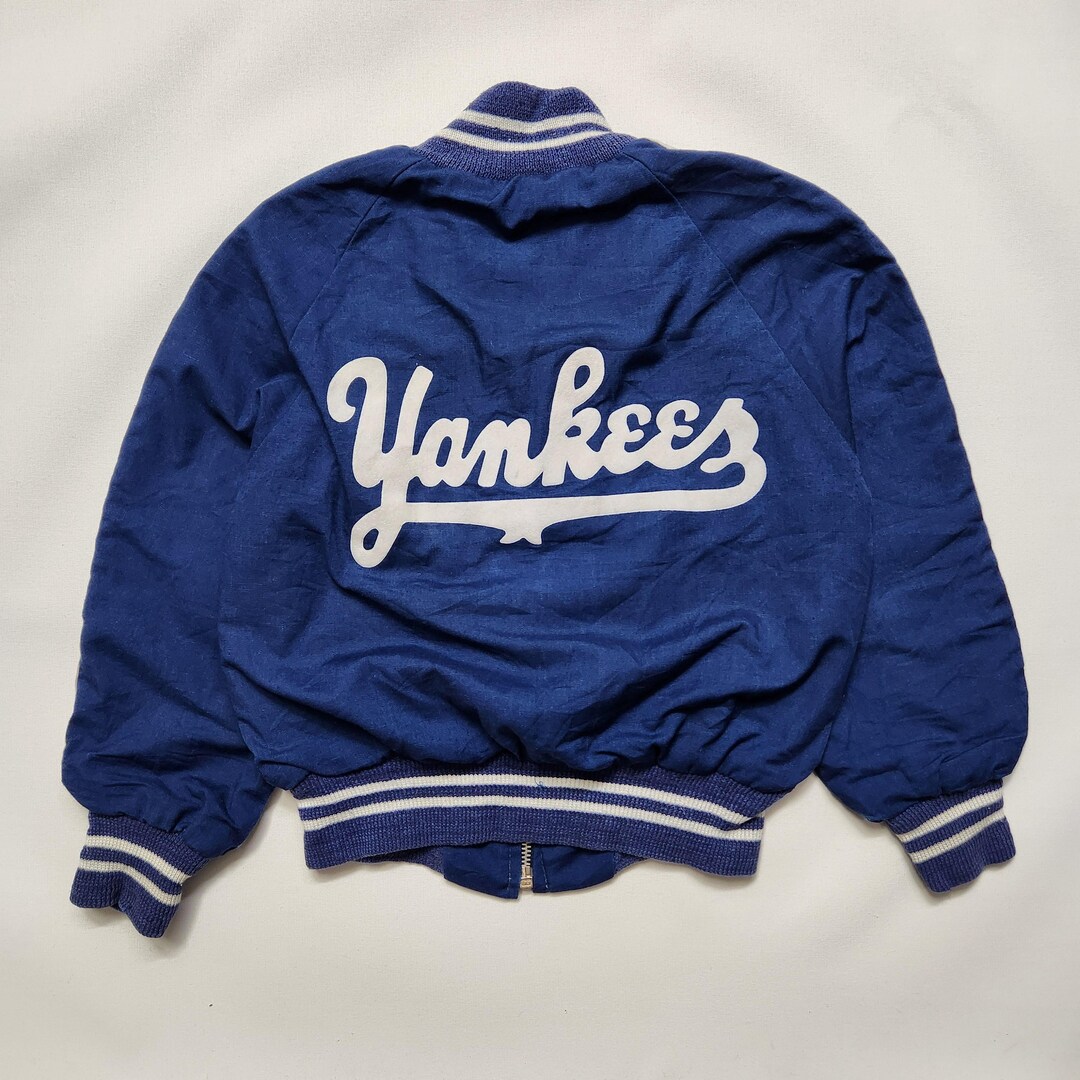 70s 80s Kids Vintage MLB Yankees Baseball Navy Zip up Lined Varsity ...