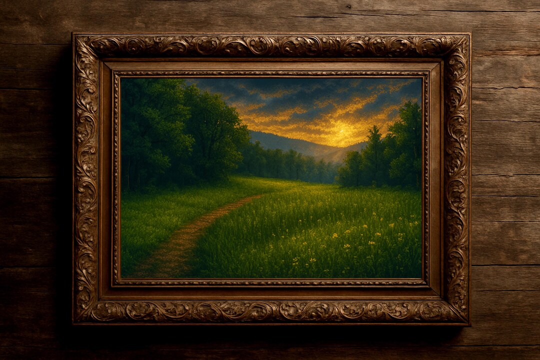 Pixel Art Meadow Print – Golden Path at Dusk, 1990s Adventure Game ...