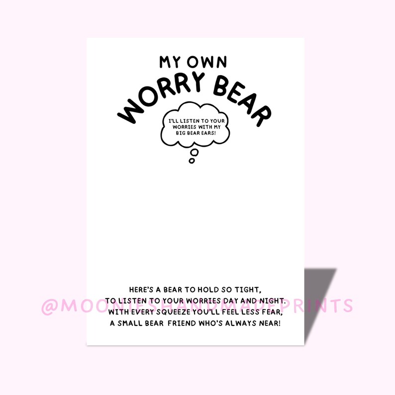 Printable Worry Bear Cards, Worry Bear Design, Pocket Hug Template ...