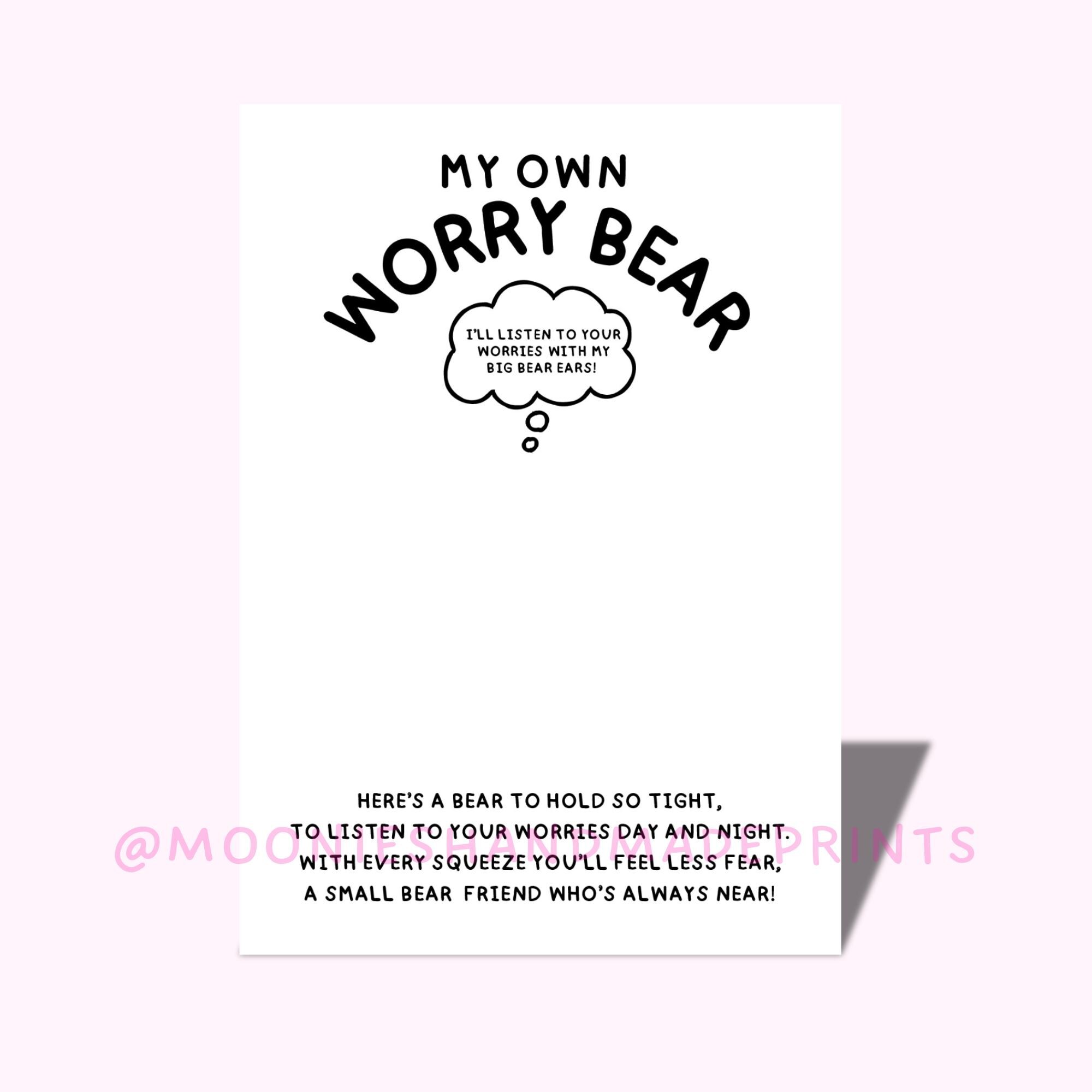 Printable Worry Bear Cards, Worry Bear Design, Pocket Hug Template ...