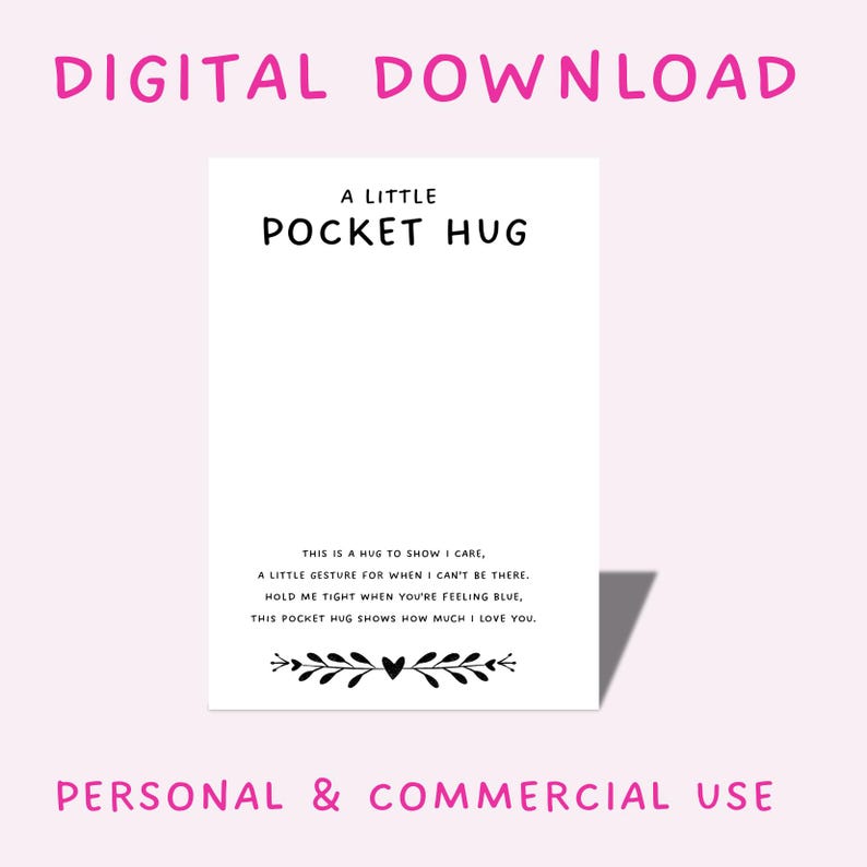 Pocket Hug PNG, Digital Download Backing Cards, Printable Gift Card ...