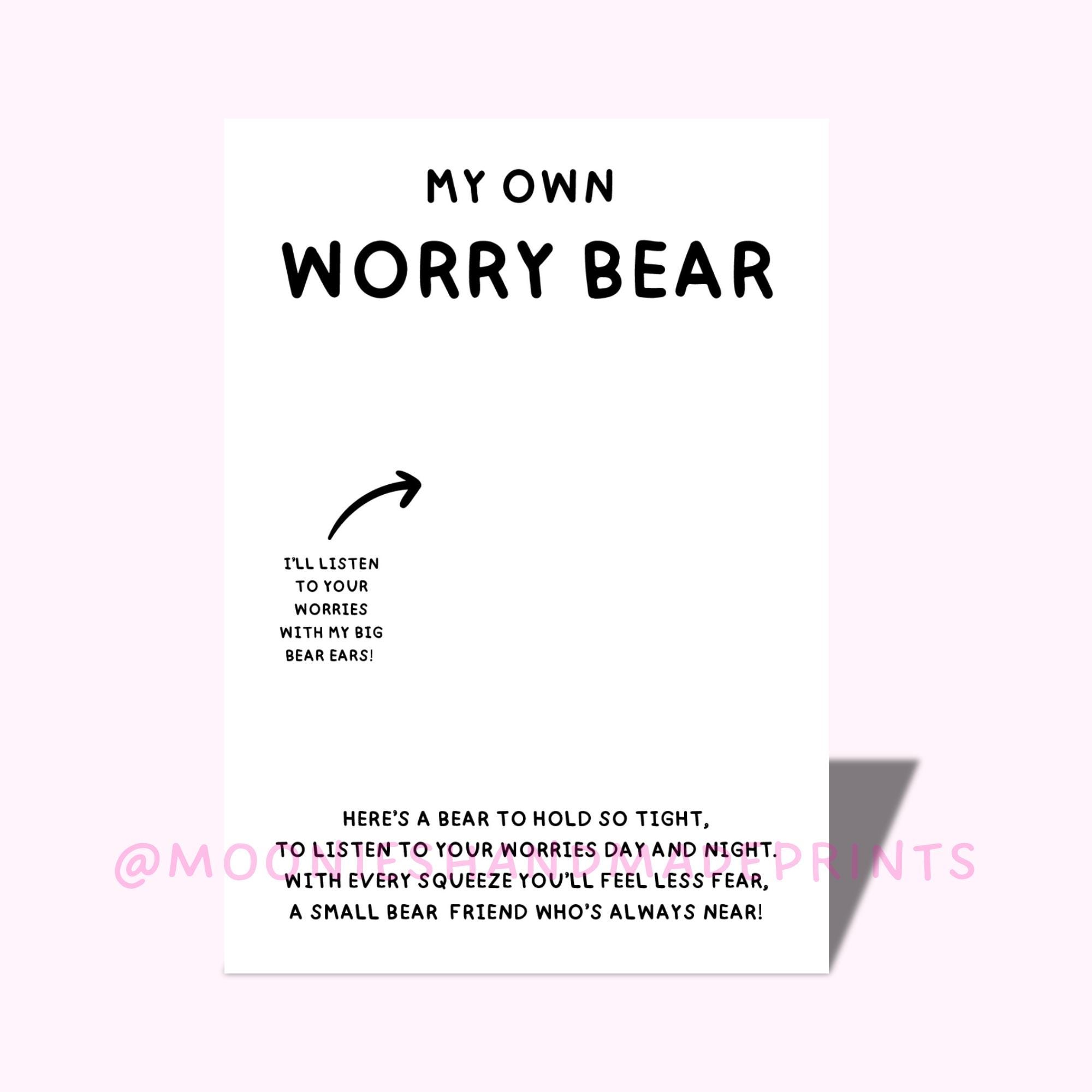 Printable Worry Bear Cards, Worry Bear Design, Pocket Hug Template ...