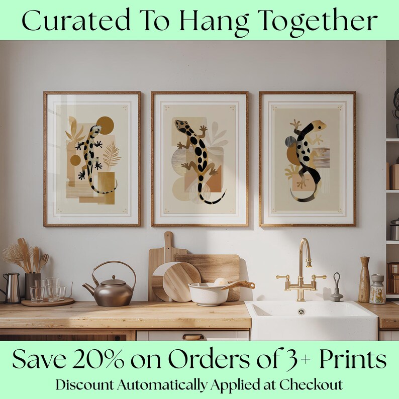 Abstract Gecko Wall Art – Japandi Neutral Animal Poster – Contemporary ...