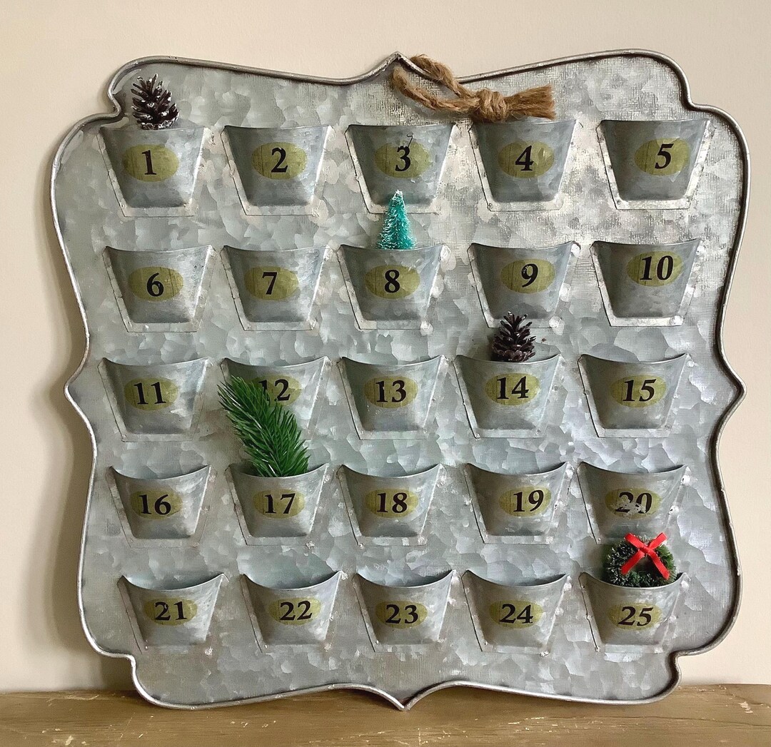Farmhouse Advent Calendar: Rustic Galvanized Metal Christmas Countdown ...