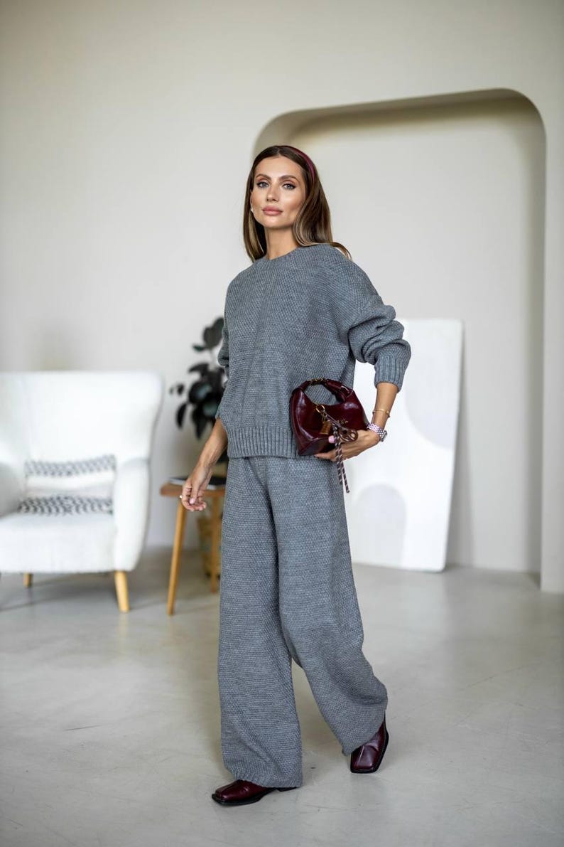 2 Piece Knit Lounge Set Women – Cozy Wool Blend Sweater & Pants, Knit ...