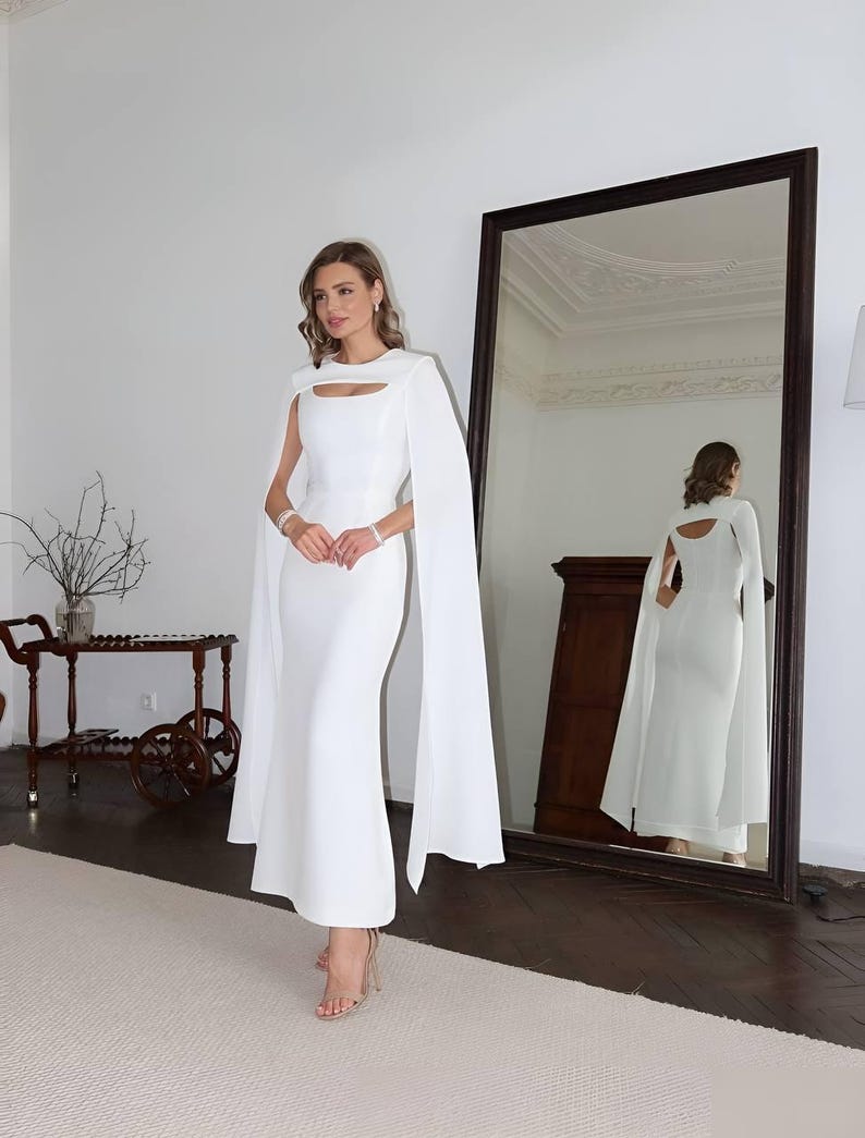 Elegant Cape Dress, Long Evening Dress With Cape, Modern Formal Outfit ...