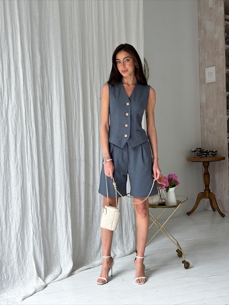 Linen Vest and Shorts Set for Women – Summer Two Piece Outfit or ...