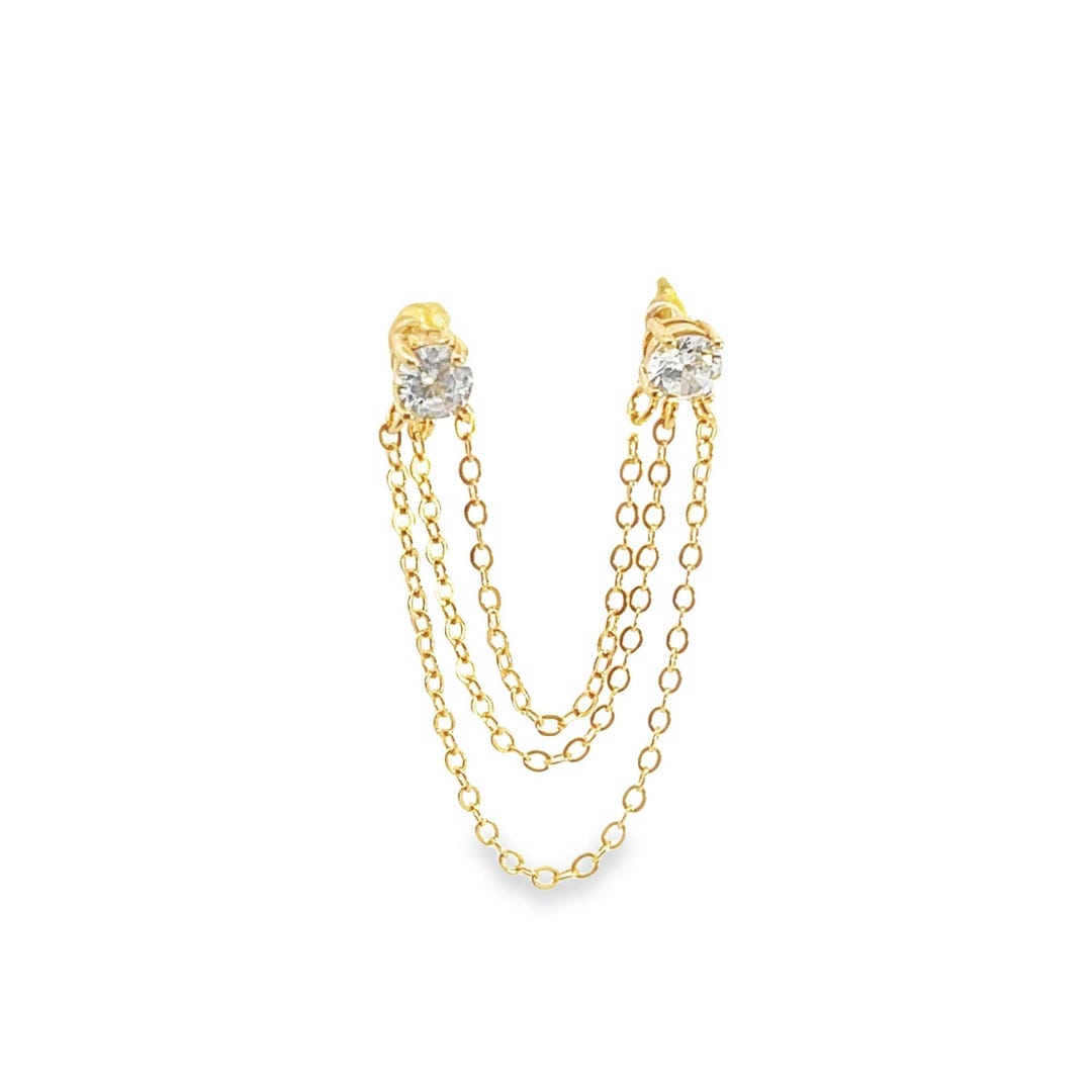 Double Piercing Chain Connector Dangle CZ Stud Earrings | Double ...