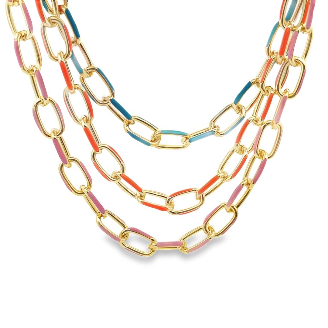 Half Enamel Colored Paperclip Link Chain | Colorful Paperclip Necklace ...