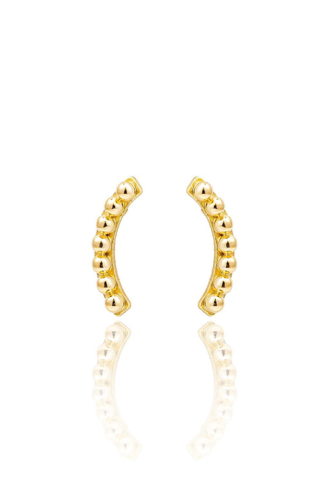 Wide Curved Tiny Bead Ear Climber Earrings | Curved Bead Crawler ...