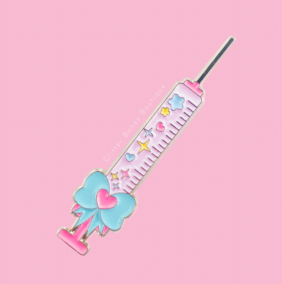 Yami Kawaii Syringe Enamel Pin - Harajuku Decora Pink Pastel Goth Sick ...