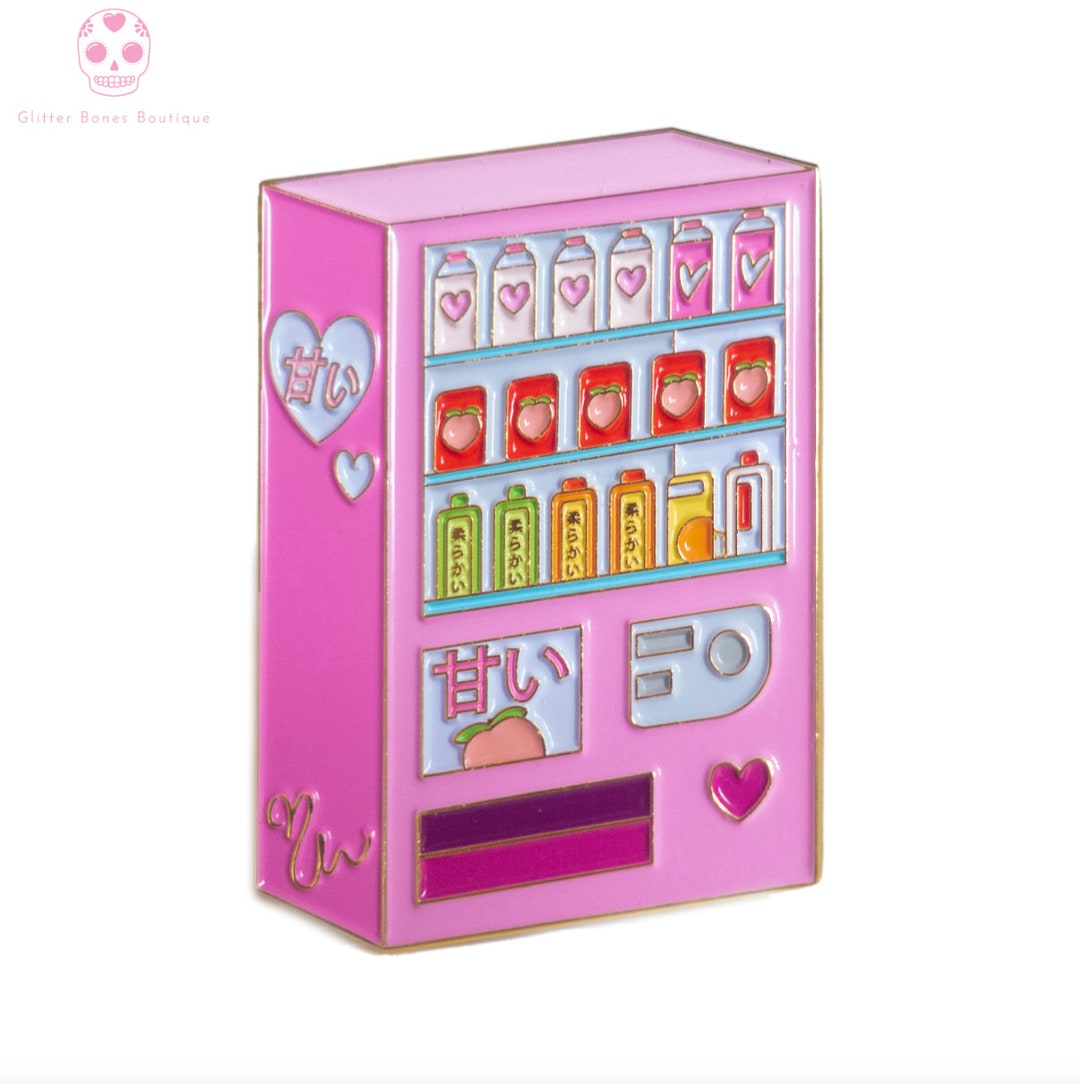 Japanese Vending Machine Pink Enamel Pin Pink Vending Machine Hearts ...