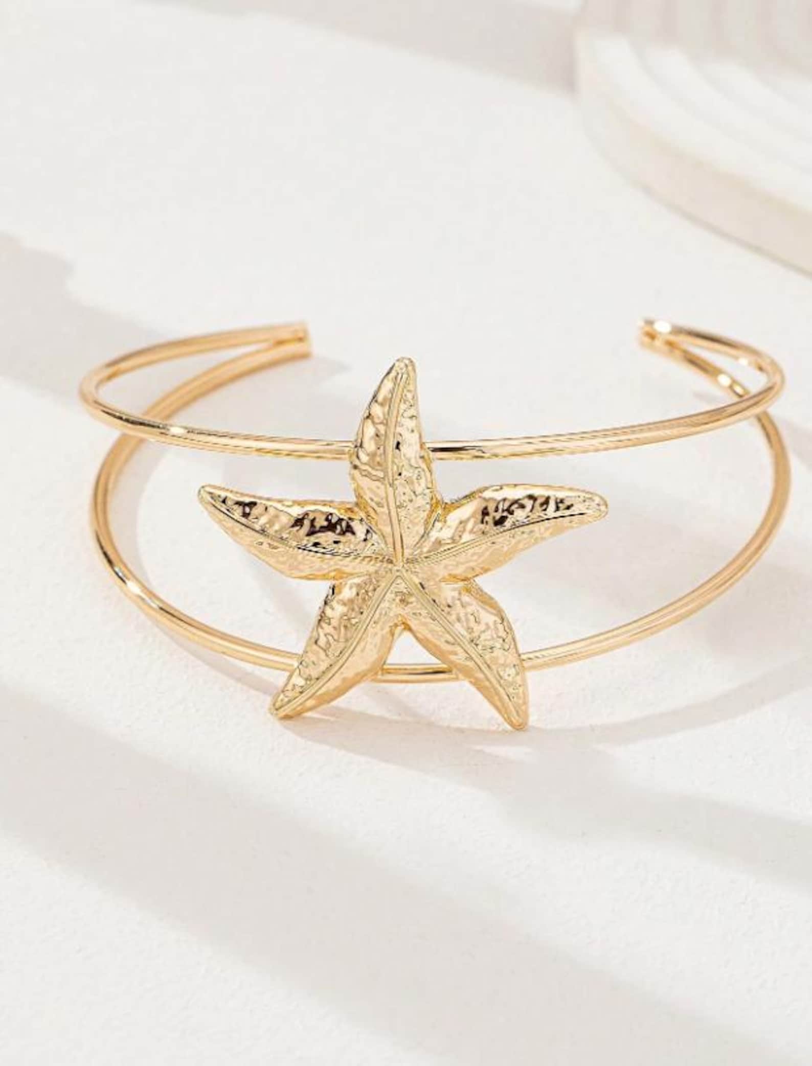 Gold Starfish Arm Cuff Bracelet: Coastal Beach Jewelry - Etsy