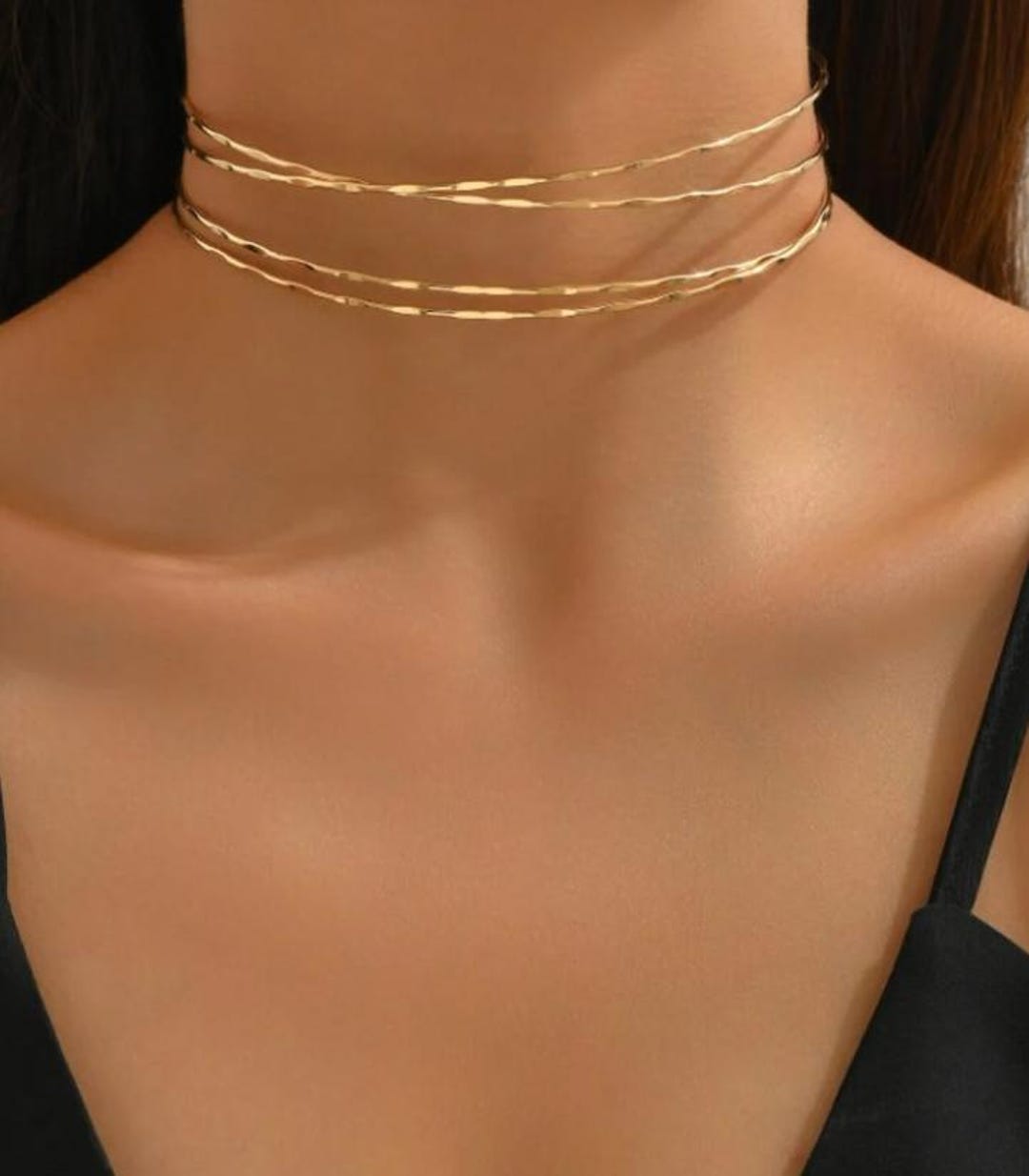 Golden Four-line Cross Carved Collar, Stylish for Summer Party, Dance ...