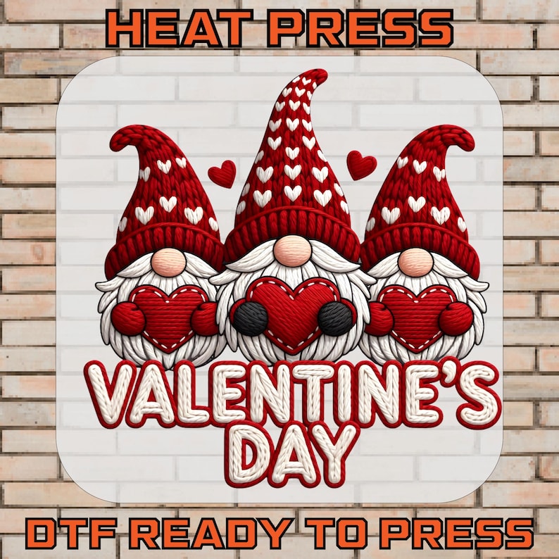 Yarn Valentine Gnomes DTF Transfer, Latch Hook Ready to Press, Red ...