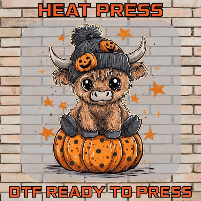 Baby Cow on Pumpkin Ready to Press, Cute Halloween Calf DTF Transfer ...