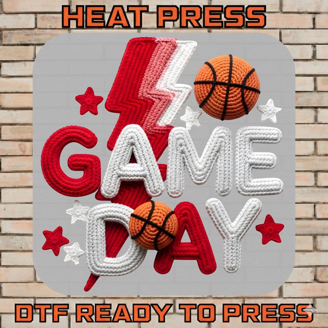 Game Day Basketball, Shag Knit Lightning DTF Transfer, Sport Red Colors ...