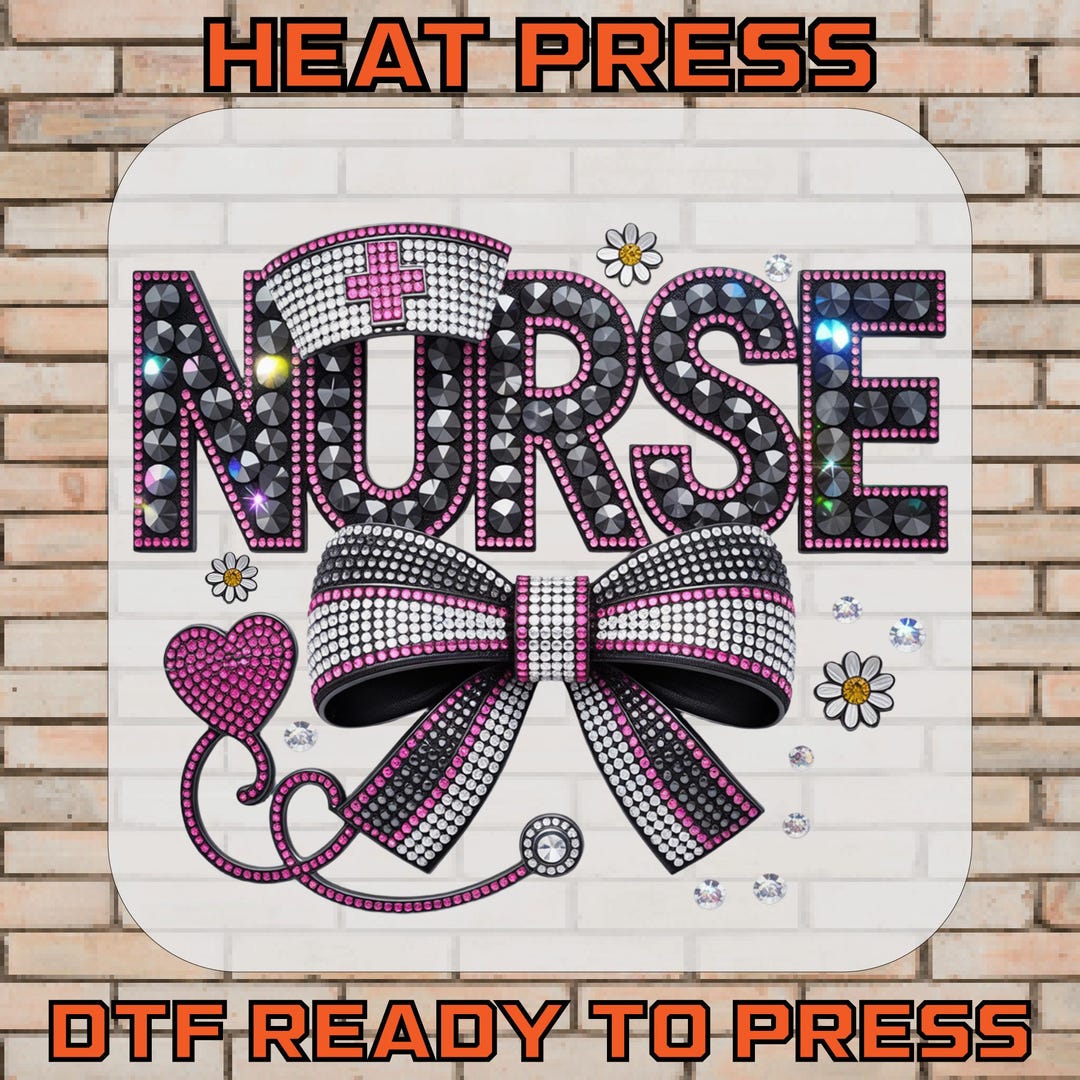 Nurse Bling Ribbon Ready to Press, Stethoscope Flower DTF Transfer ...
