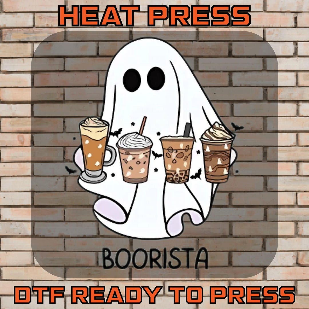 Boorista Ghost Coffee DTF Transfer, Spooky Barista Ready to Press ...