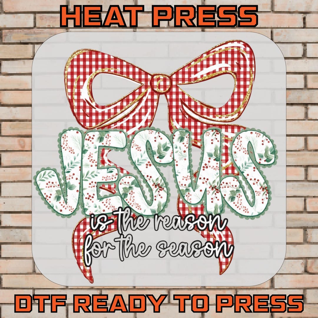 Jesus Christmas Heat Press, Quote Religious Christian Plaid DTF ...