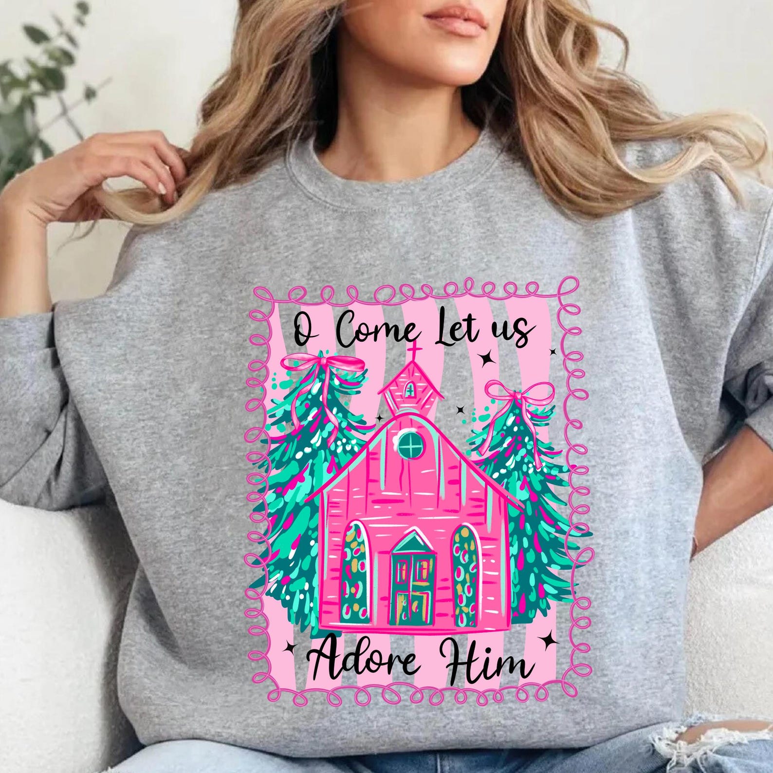 Pink Christmas Church Ready to Press, Coquette Holy Time DTF Transfer ...