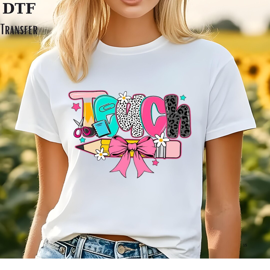 Colorful Teacher Pattern DTF Transfer, Back to School Ready to Press ...