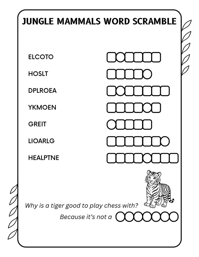 Jungle Mammals Word Scramble | Fun Facts | Instant PDF Download - Etsy