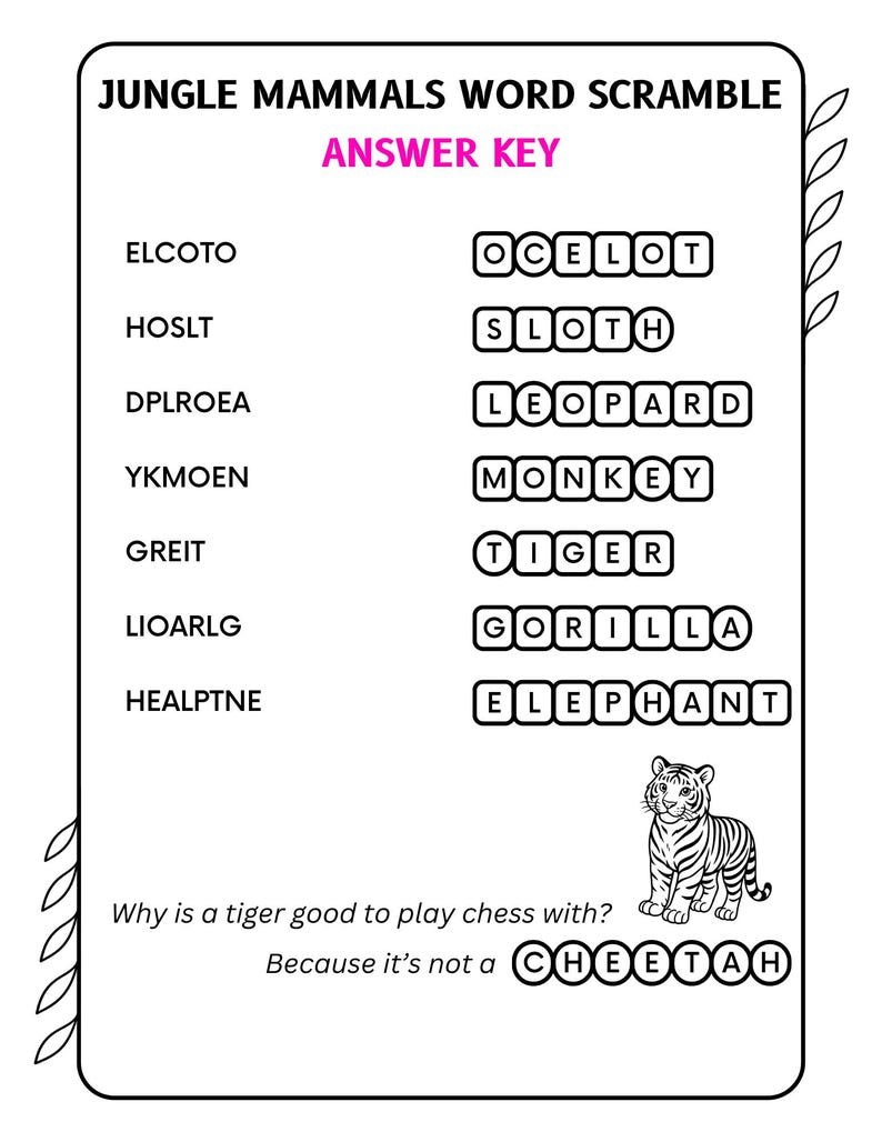 Jungle Mammals Word Scramble | Fun Facts | Instant PDF Download - Etsy