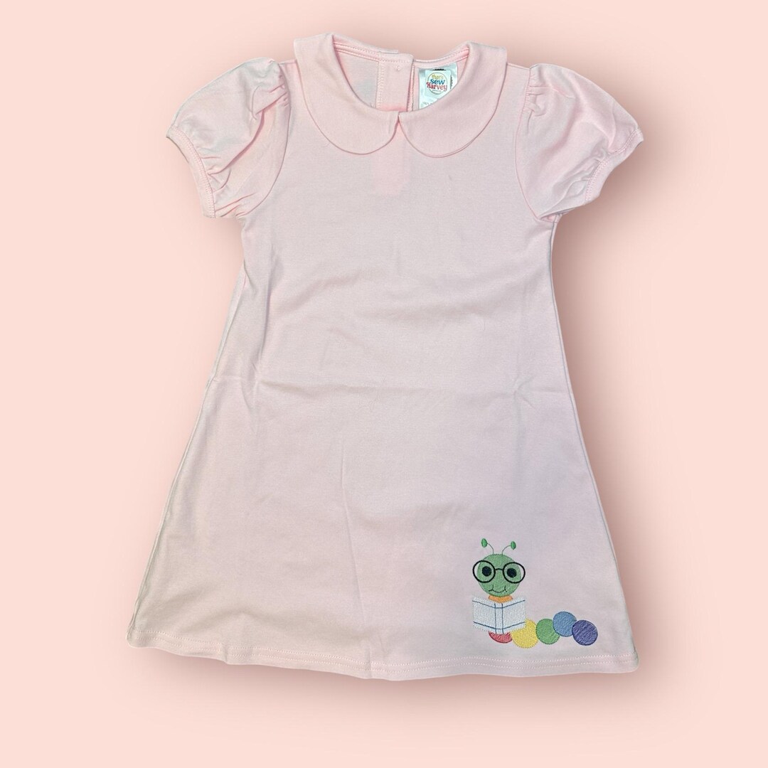 Bookworm Dress for Girls | Embroidered Caterpillar Reading Dress | Back ...