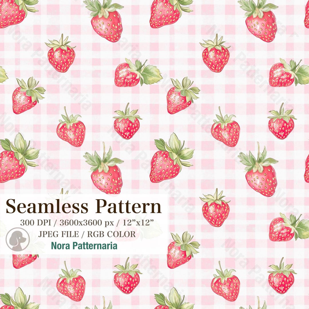 Strawberry Gingham Seamless Pattern – Watercolor Fruit Print (digital ...