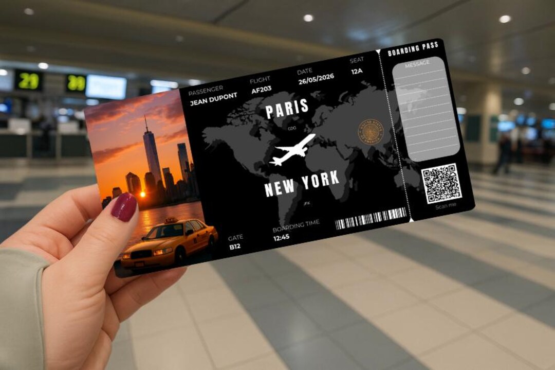 Customizable New York Plane Ticket - Printable Canva Digital Template ...