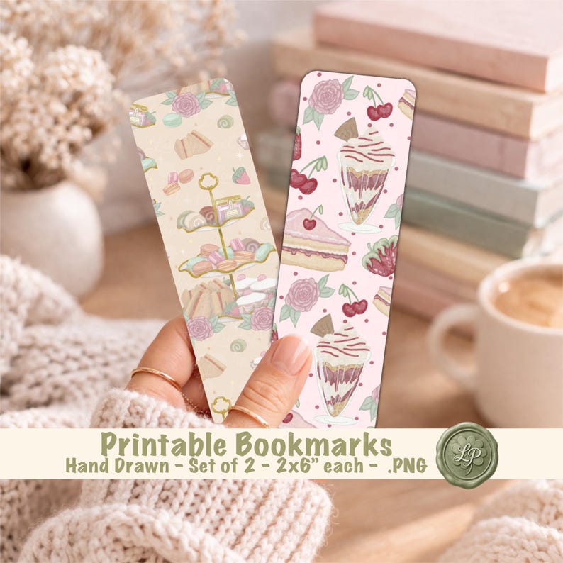 Afternoon Tea Printable Bookmarks, Set of Two PNG Downloads, Sweet ...