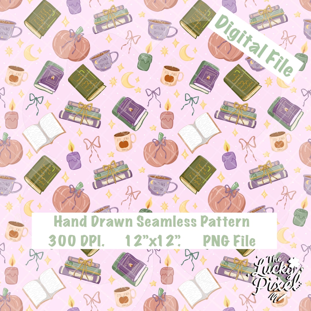 Pink Autumn Bookish Pattern: Seamless Witchy Art (12x12 Inch Digital ...