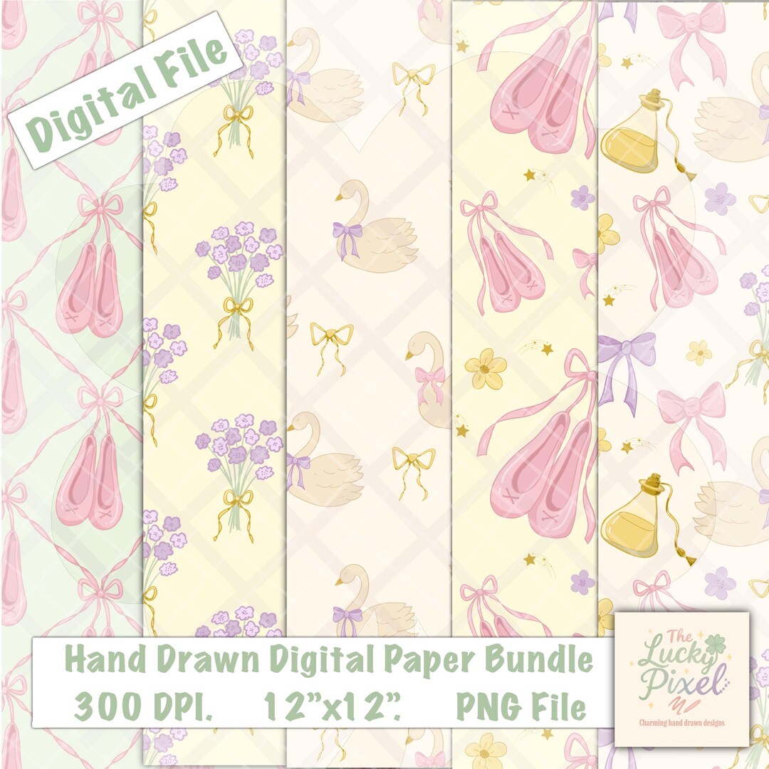 Ballet Dance Theme Digital Papers | Hand Drawn Ballerina Slippers ...