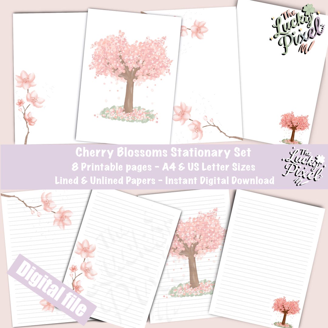 Cherry Blossom Letter Writing Set. A4 & USL Sizes, 8 Pages, 4 Designs ...