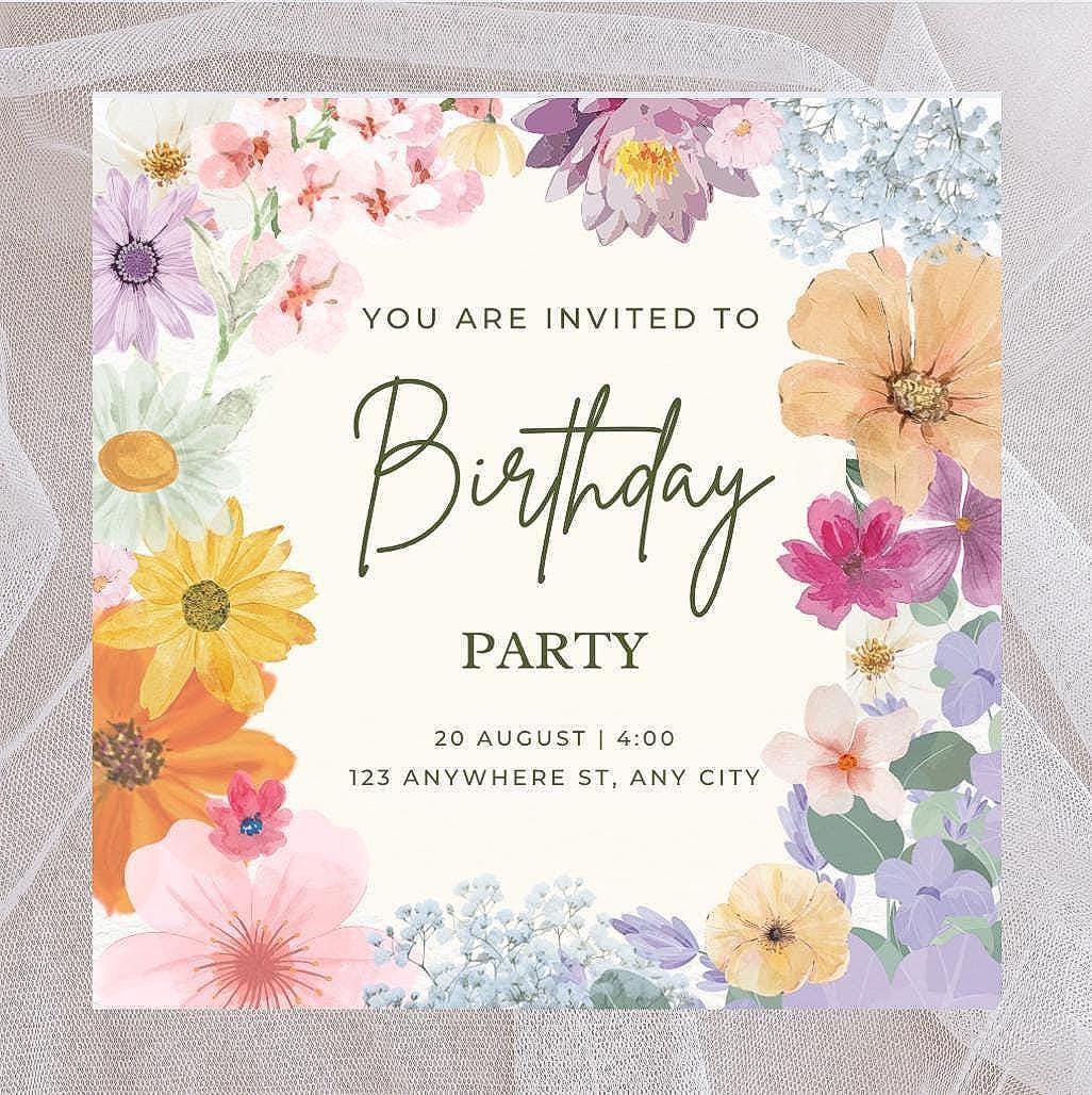 Editable Floral Birthday Invitation Template, Customizable Flower ...