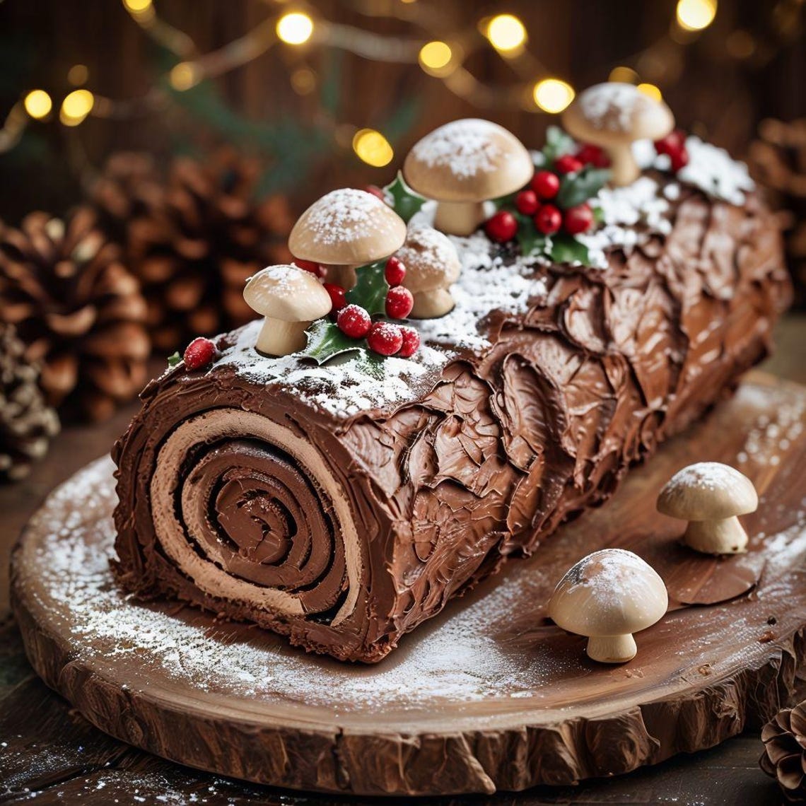 French Yule Log Cake Recipe: Bûche De Noël With Ganache (digital ...
