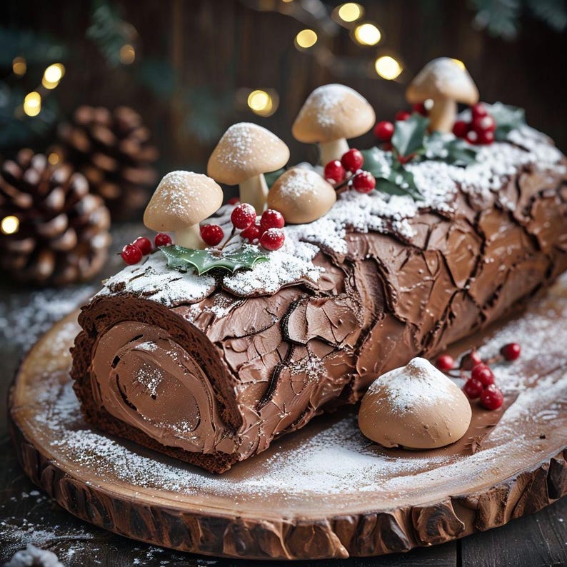 French Yule Log Cake Recipe: Bûche De Noël With Ganache (digital ...