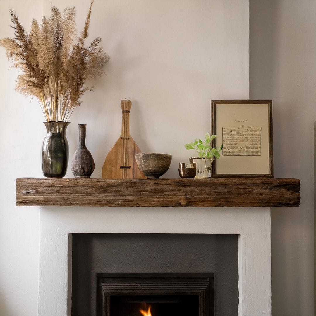 Rustic Floating Fireplace Mantel | Authentic Hand-hewn Old Wood Beam ...