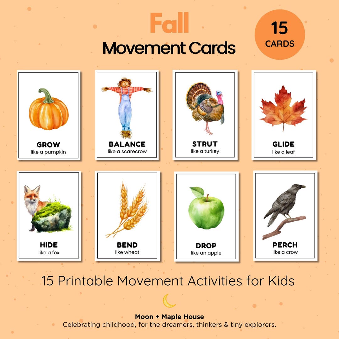 Fall Movement Cards | Preschool Printable | Gross Motor Activities ...