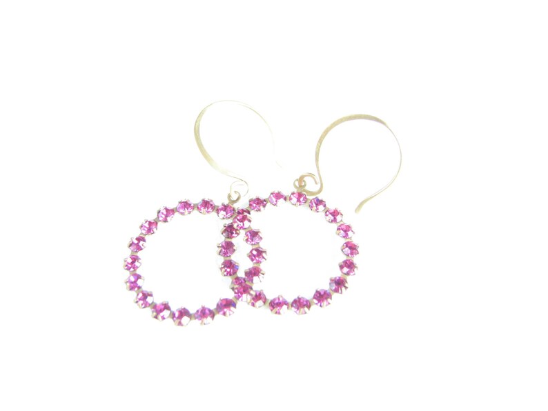 Hot Pink Crystal Dangle Earrings Vintage Swarovski Antiqued Etsy