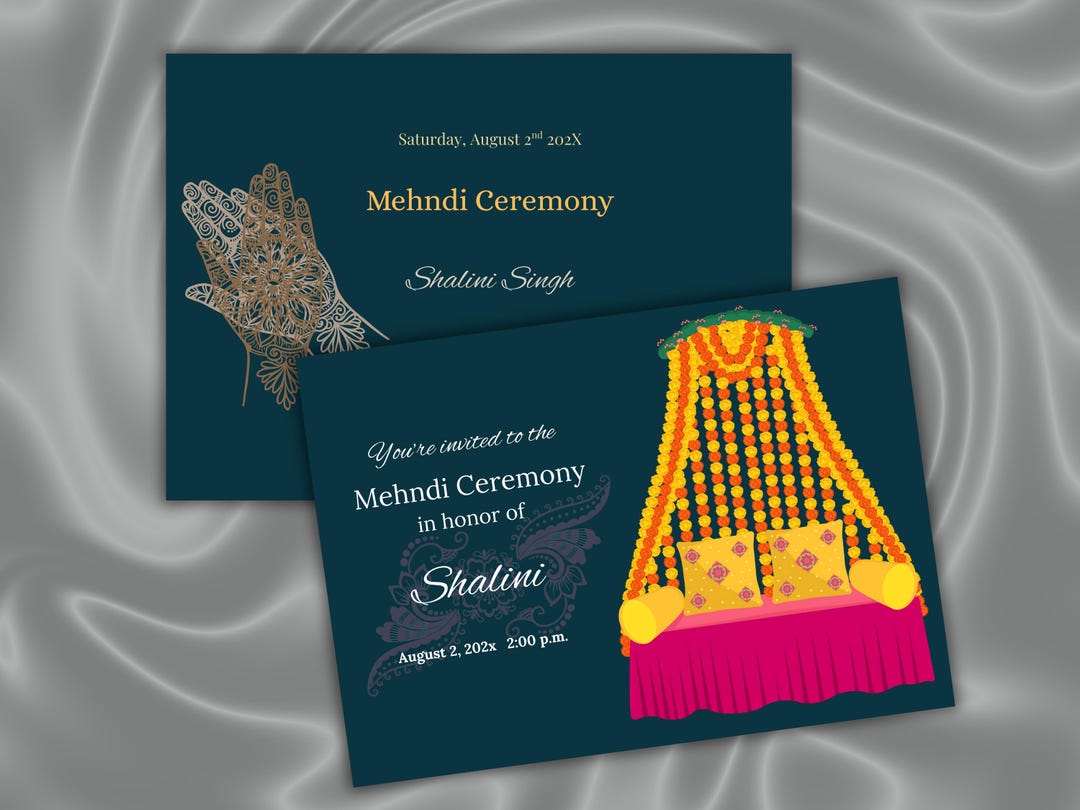 Printable Mehndi Invite With Custom Design, Editable Henna Card, Mehndi ...