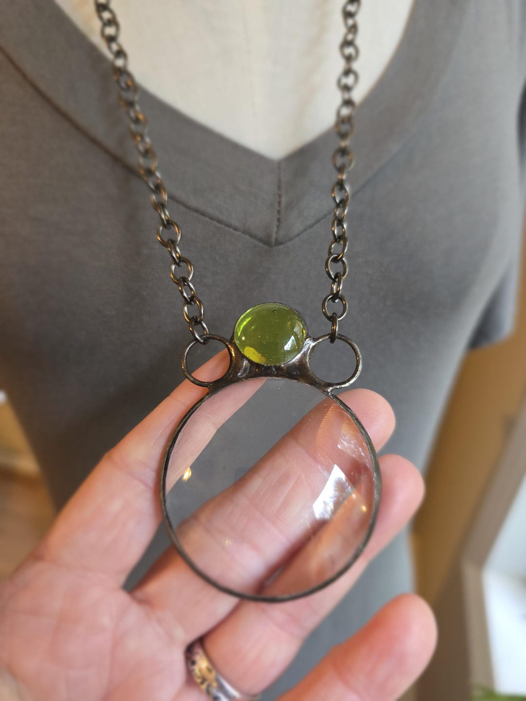 Magic Green Magnifying Glass Necklace/soldered Glass Necklace/optical ...