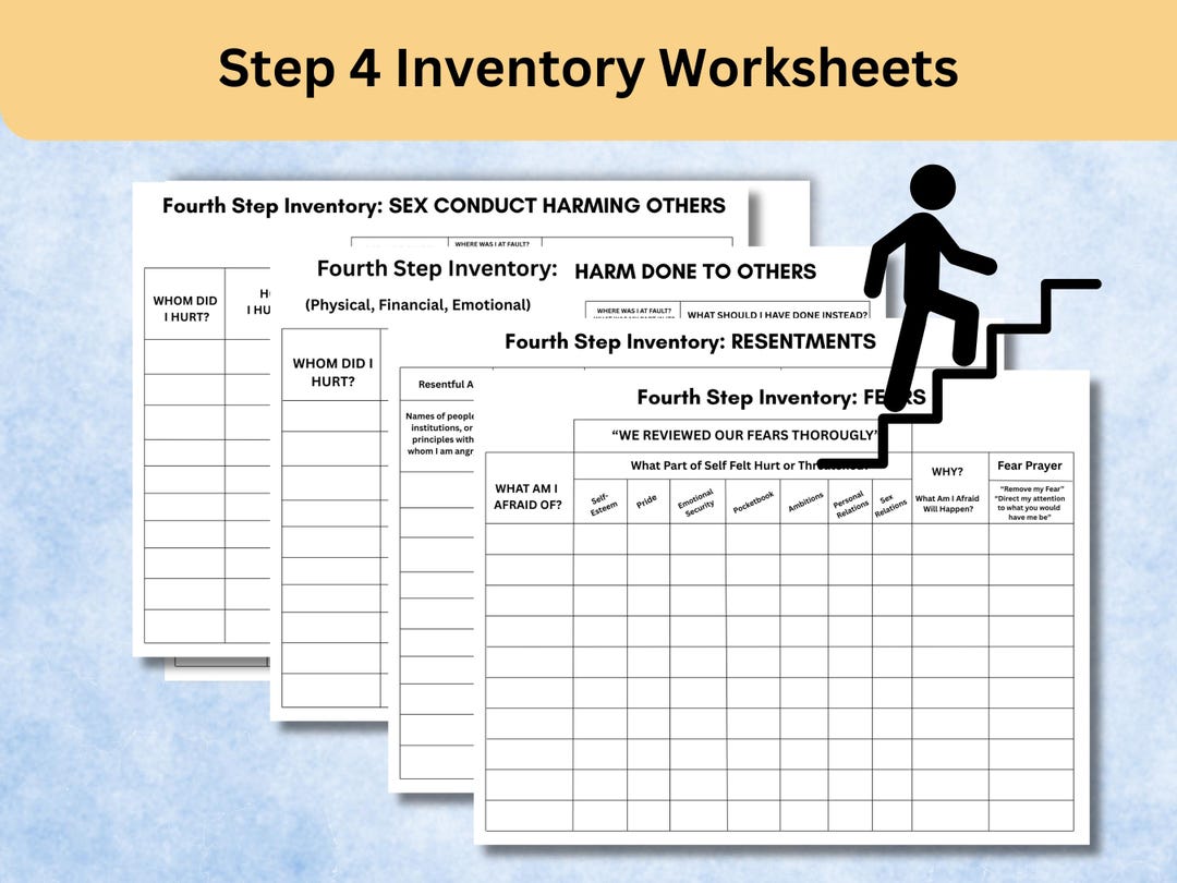 Step 4 Inventory Worksheets, Addiction Recovery Self Help Worksheet, 12 ...