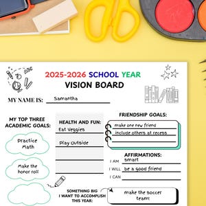 Vision Board Printable for Kids; 2025 Vision Board Template for School ...