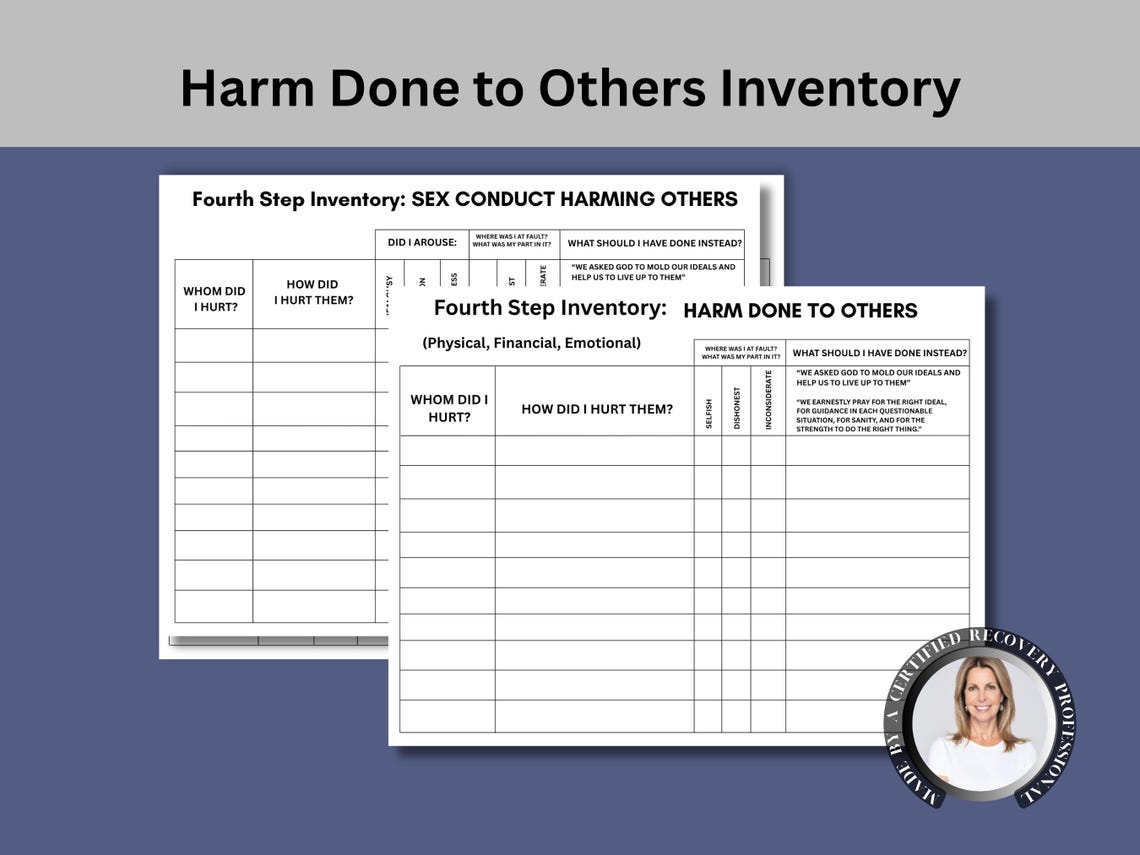 Step 4 Inventory Worksheets, Addiction Recovery Self Help Worksheet, 12 ...