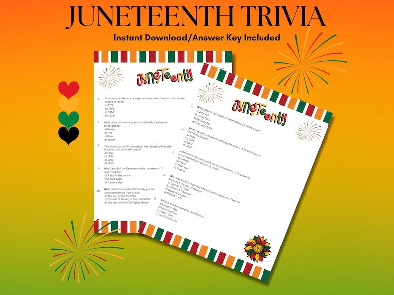 Juneteenth Quiz Printable, Worksheet Download, Cultural Activity for ...