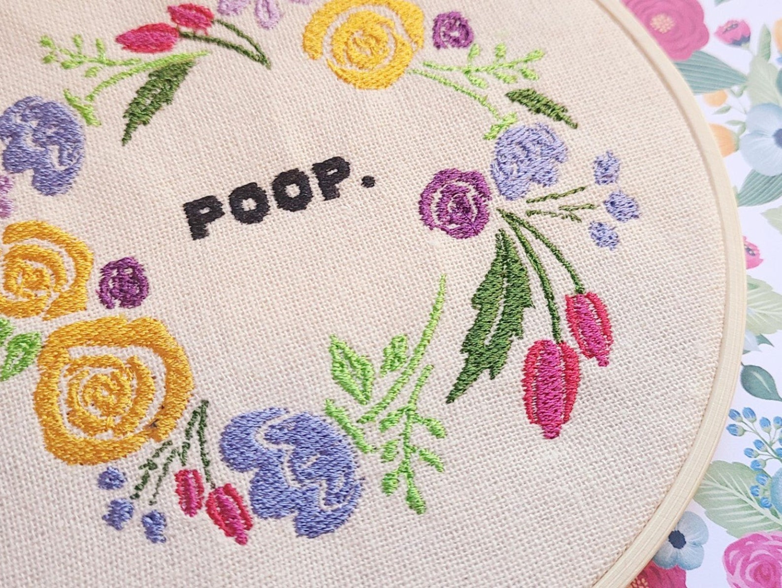Poop Embroidery Hoop, Funny Embroidery, Bathroom Embroidery Art ...