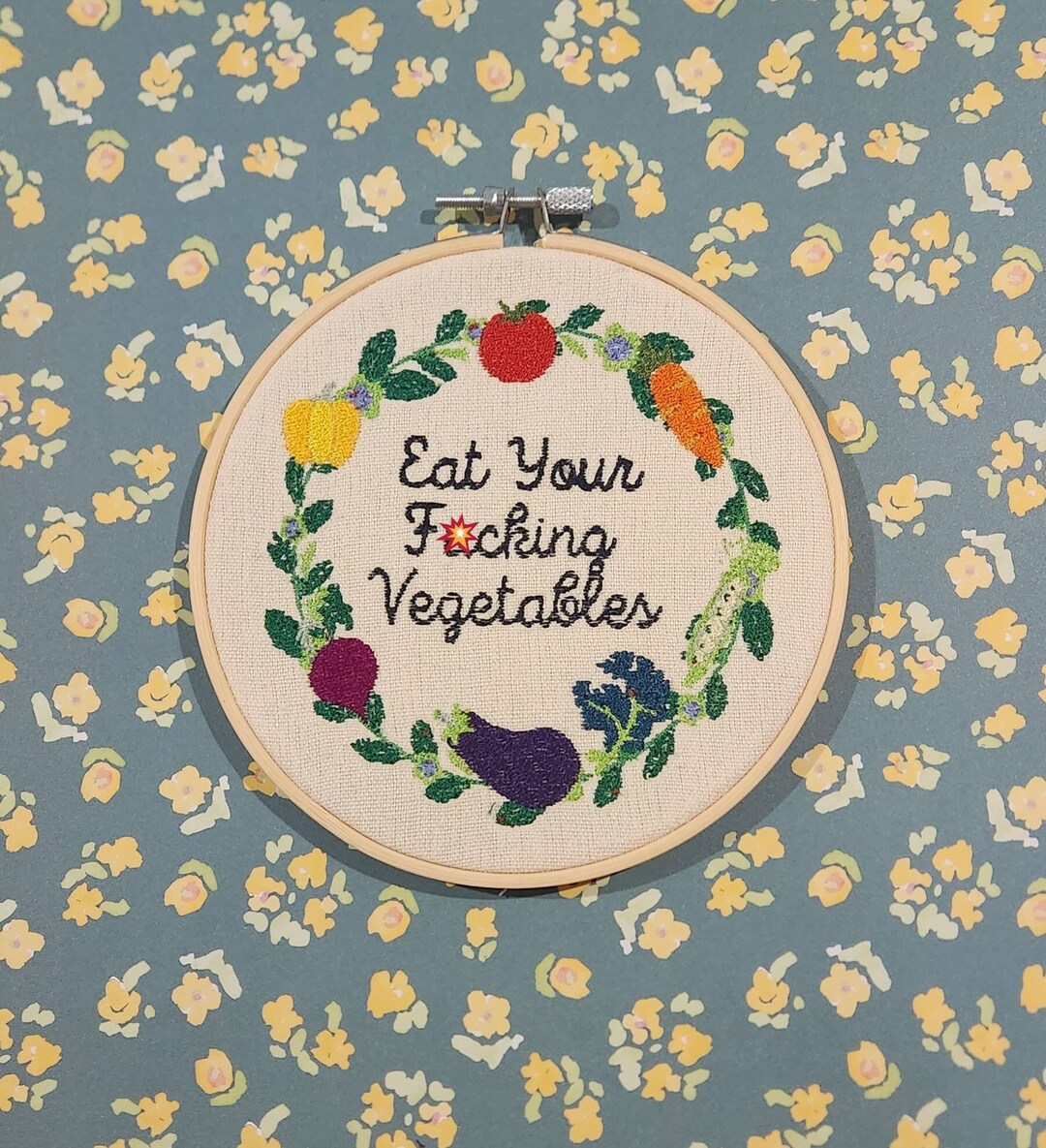 Eat Your Vegetables Embroidery Hoop, Kitchen Art, Rude Embroidery ...